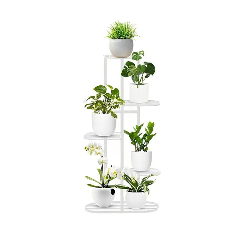 5 Tier White Metal Plant Stand for 6 Planters - Vertical Planter ...